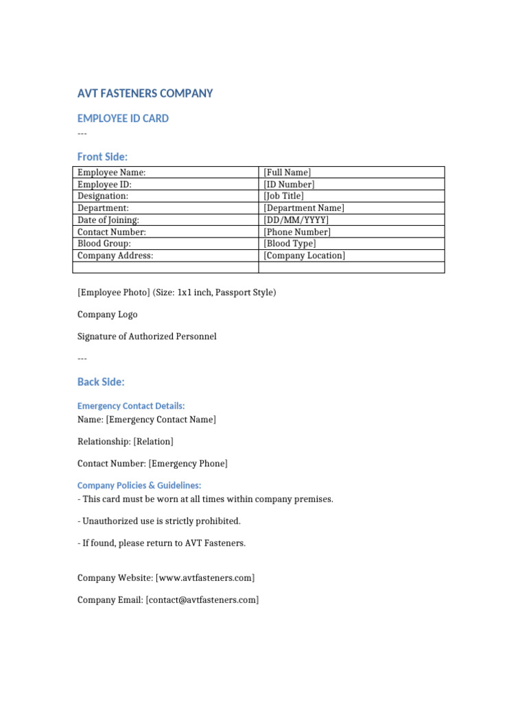 AVT_Fasteners_Employee_ID_Card | PDF