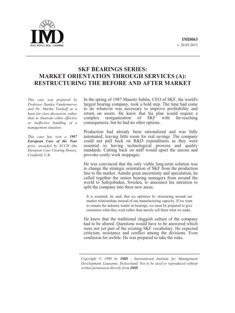 2 SKF Bearings Series Market Orientation Through Services (A) | PDF ...