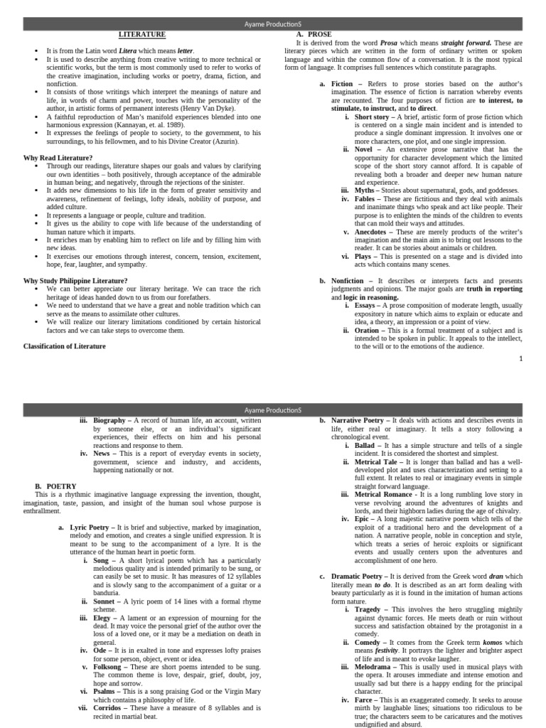 1st Hand Out Updated | PDF | Poetry | Narrative