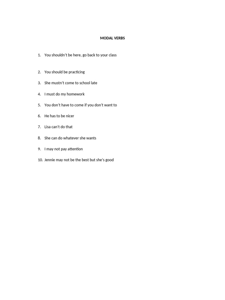 Modal Verbs Usage Examples | PDF