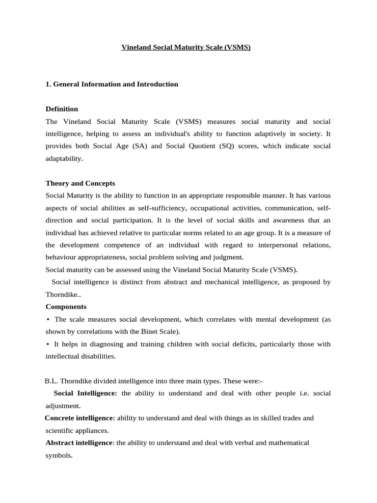 Vineland Social Maturity Scale | PDF | Intelligence | Cognitive Psychology