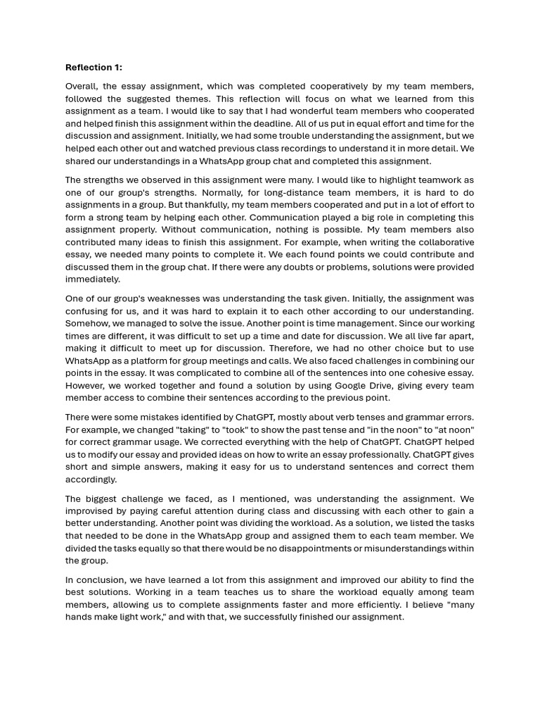 EXAMPLE OF REFLECTION | PDF | Learning | Human Communication