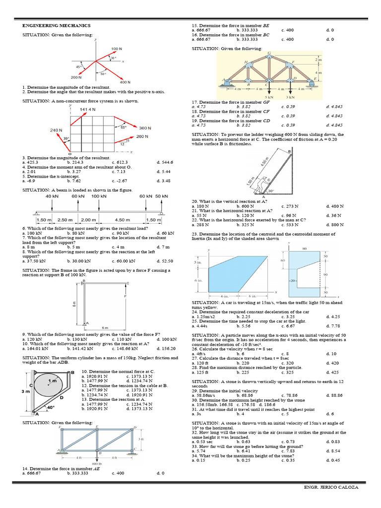 Engineering Mechanics Problem Set | PDF | Force | Acceleration