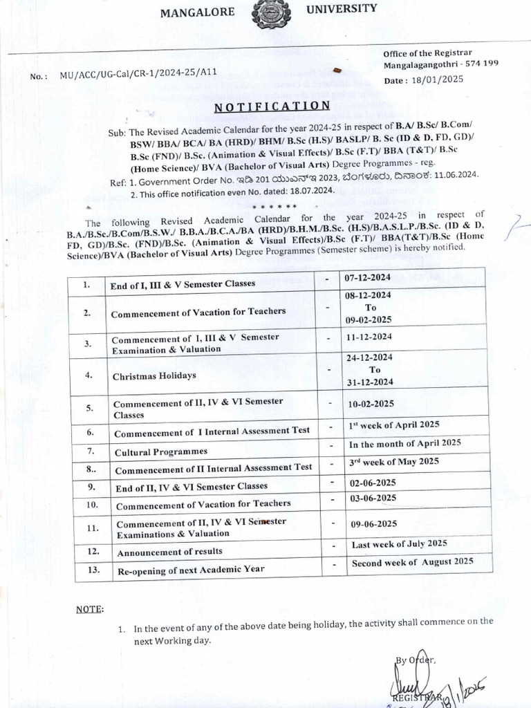 Academic Calendar For The Year 2024-25 | PDF