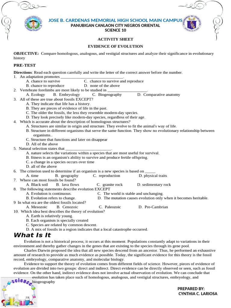 Evidence of Evolution in Science 10 | PDF | Evolution | Homology (Biology)