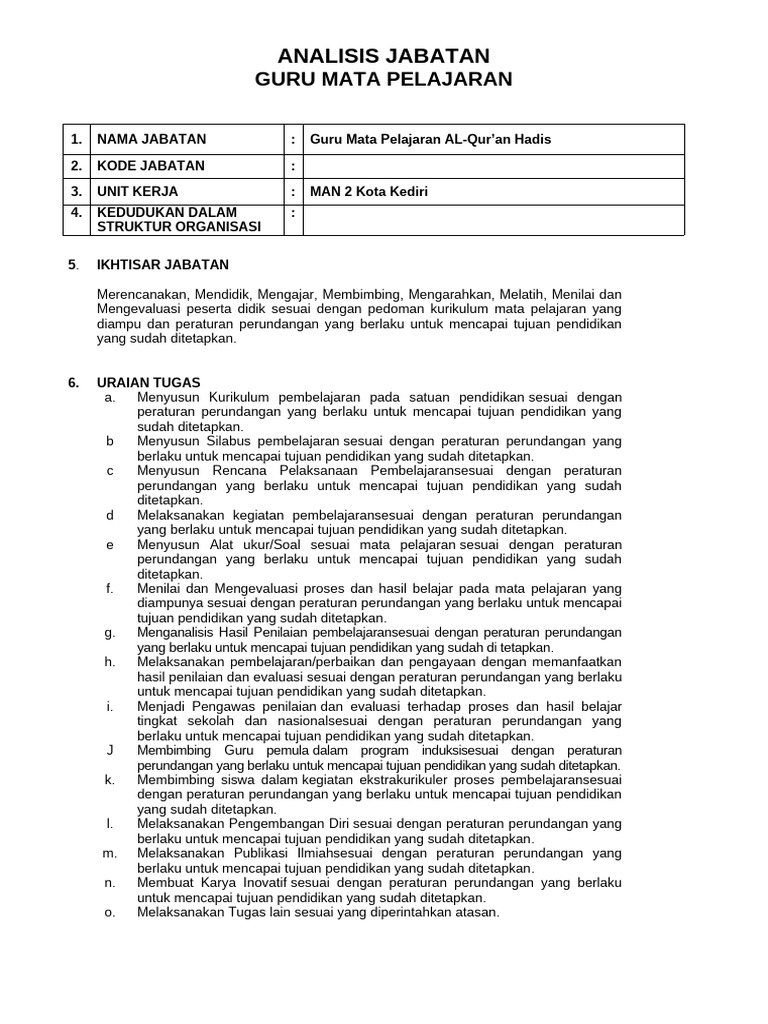 Contoh Anjab Guru | PDF