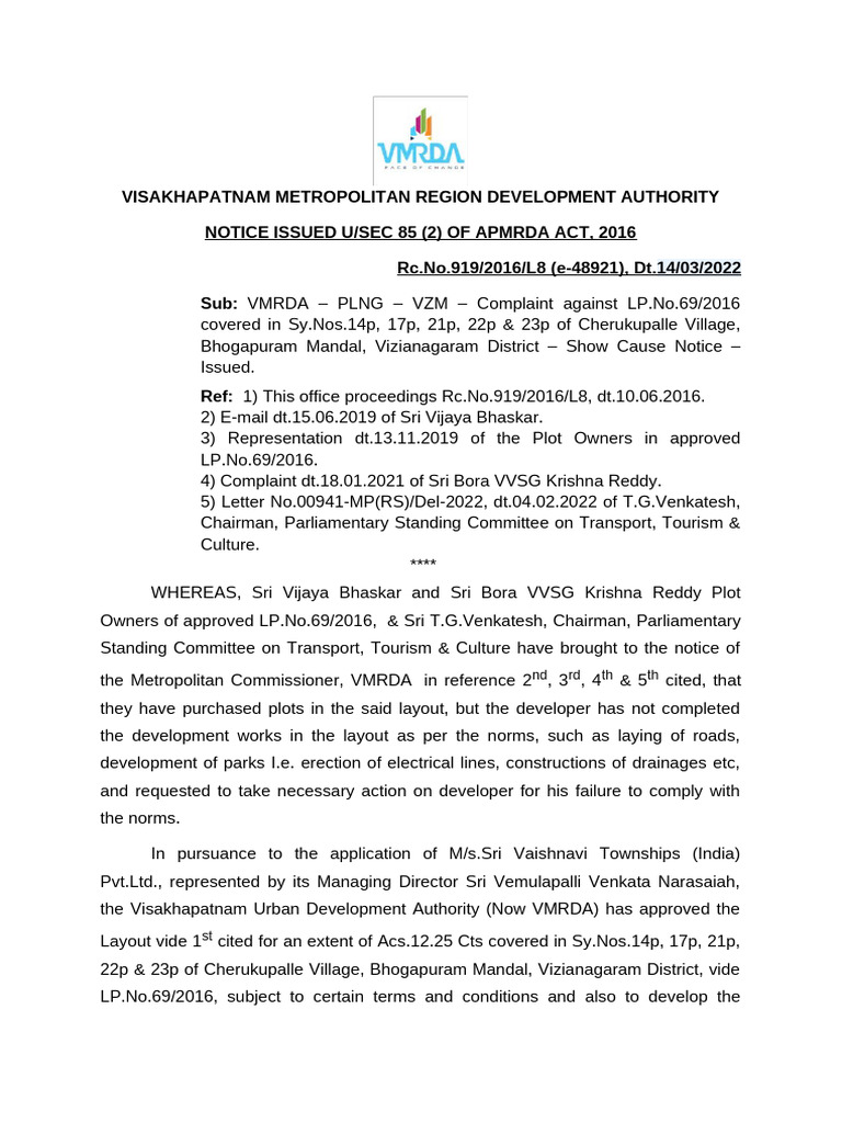 Show Cause Notice Vaishnavi Developers | PDF | Business Law | Common Law