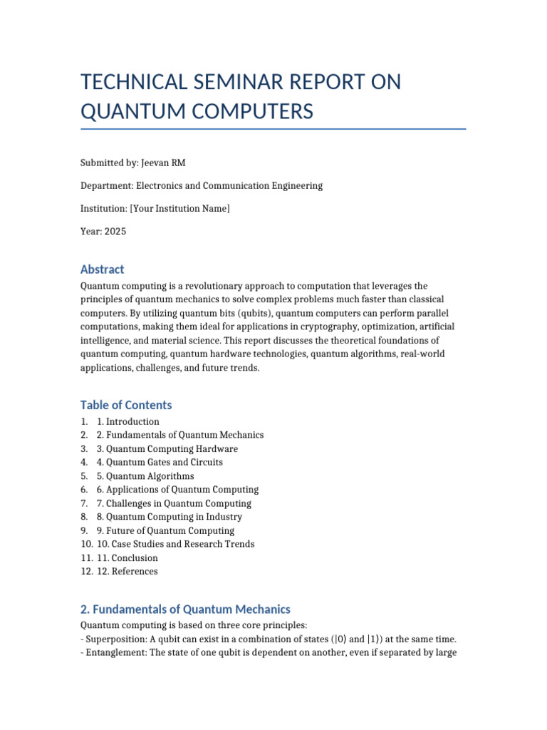 Quantum Computing Seminar Report With Images | PDF