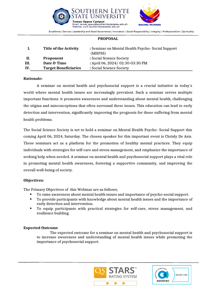 Proposal Seminar On MHPSS - 2ndsem | PDF | Mental Health | Behavioural Sciences