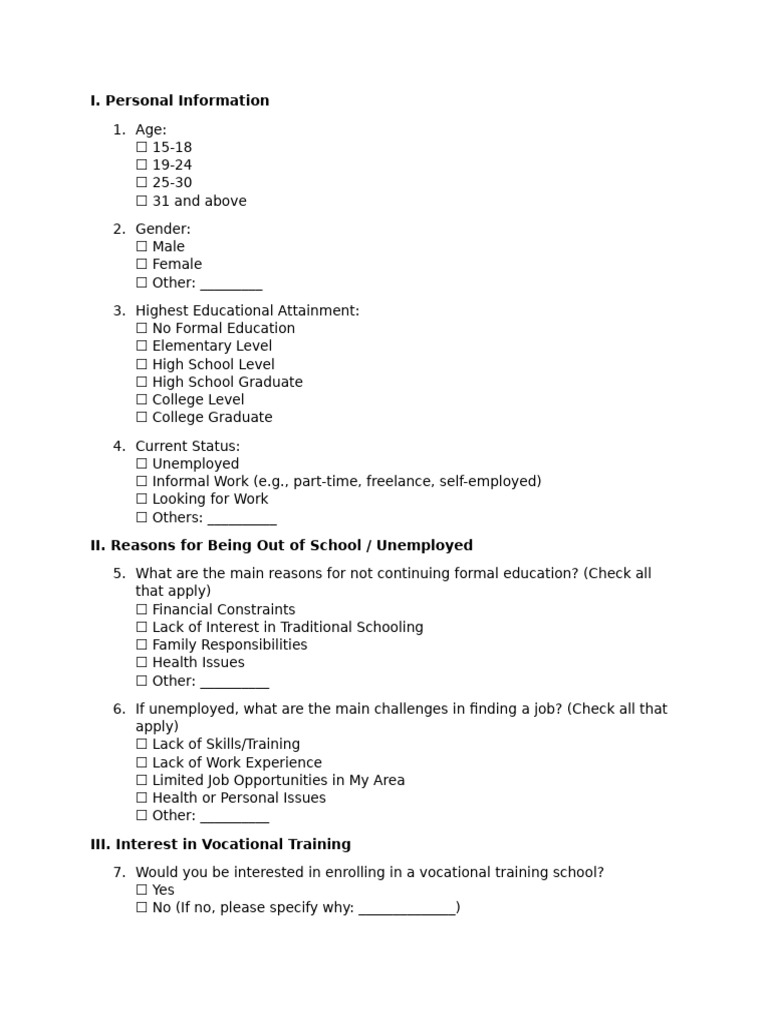 Vocational Training Interest Survey | PDF | Vocational Education | Schools