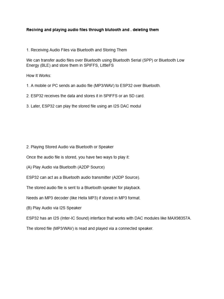 Reciving and Playing Audio Files Through Esp 32 | PDF | Mp3 | Bluetooth