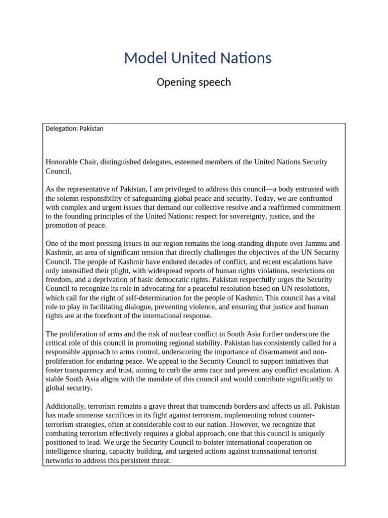 Pakistan's UN Speech on Kashmir & Security | PDF | United Nations ...