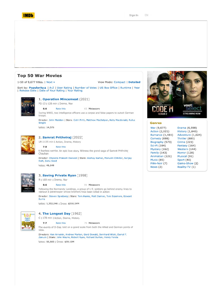 Imdb Top 250 War | PDF