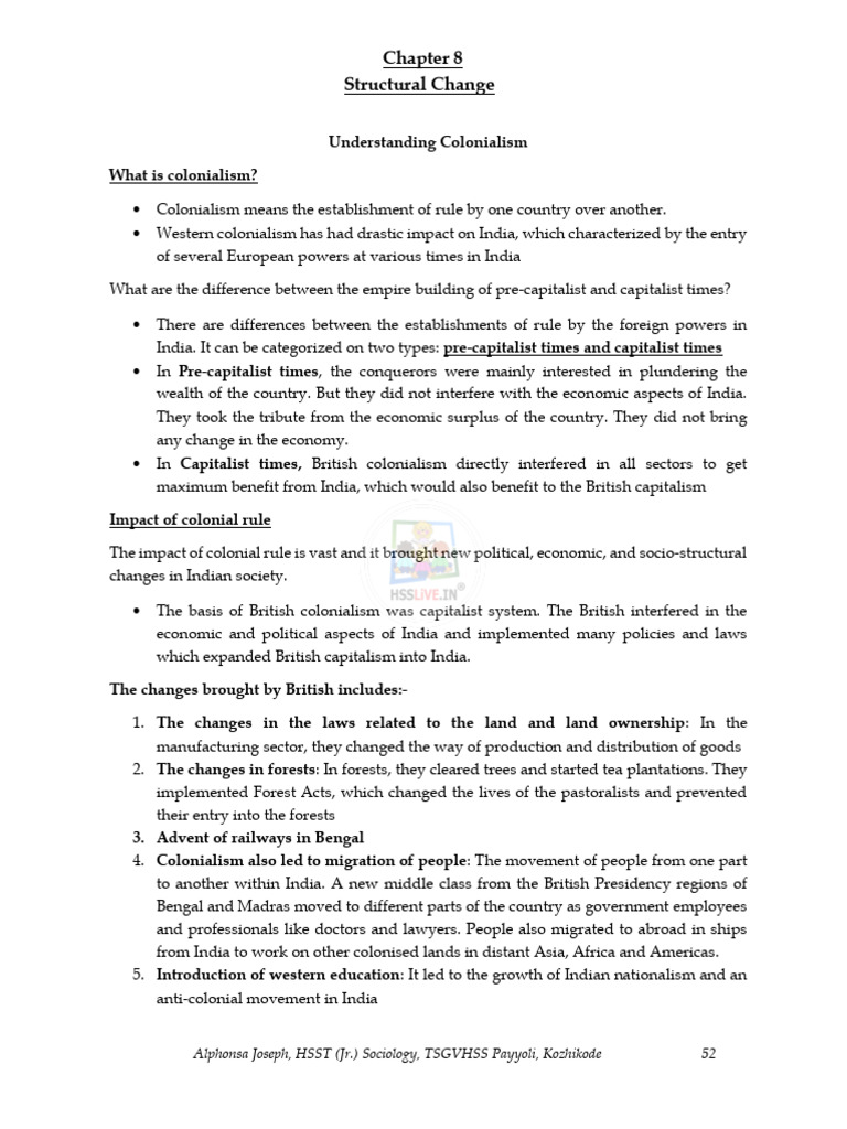 Sociology Chapter 8 Short Notes | PDF | Capitalism | Colonialism