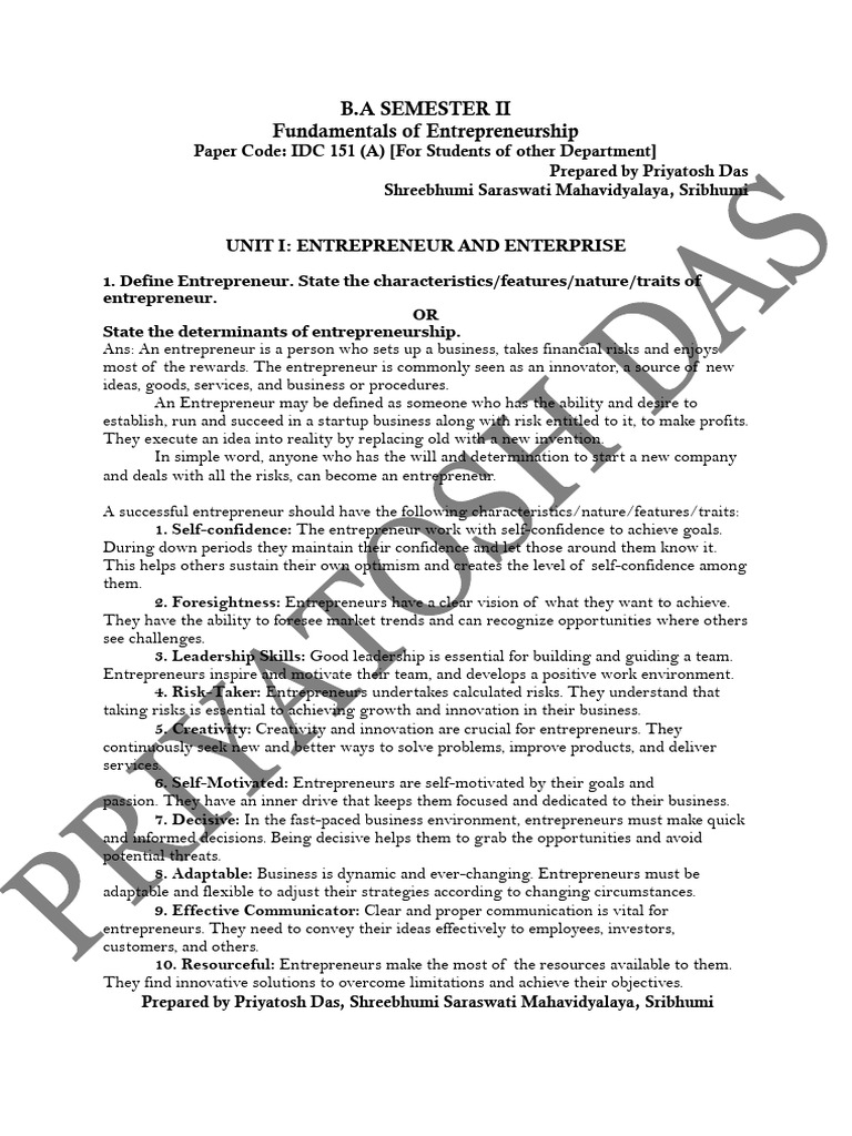 Characteristics and Types of Entrepreneurs | PDF | Entrepreneurship ...