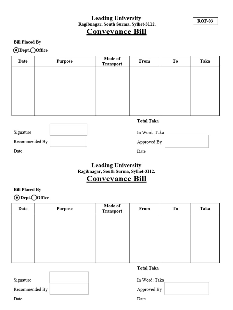 Local Conveyance Bill Format Template | PDF