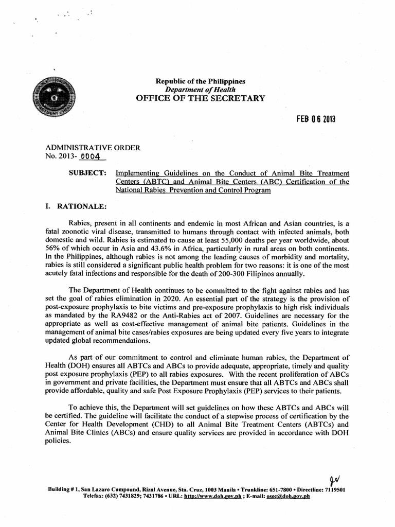 Abtc Guidelines 02062013 - 2013-0004 | PDF | Rabies | Preventive Healthcare