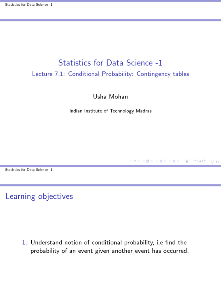 Lecture 7.1_Conditional Probability_Contingency tables | PDF | Statistics | Probability