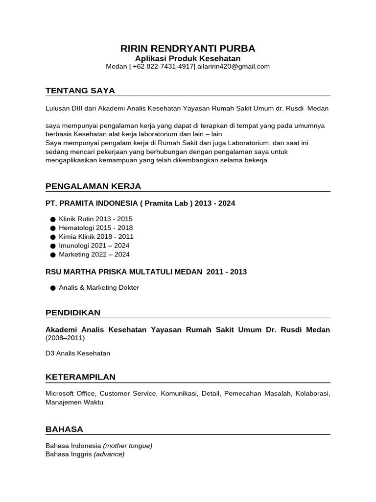 Contoh CV Admin Kitalulus | PDF