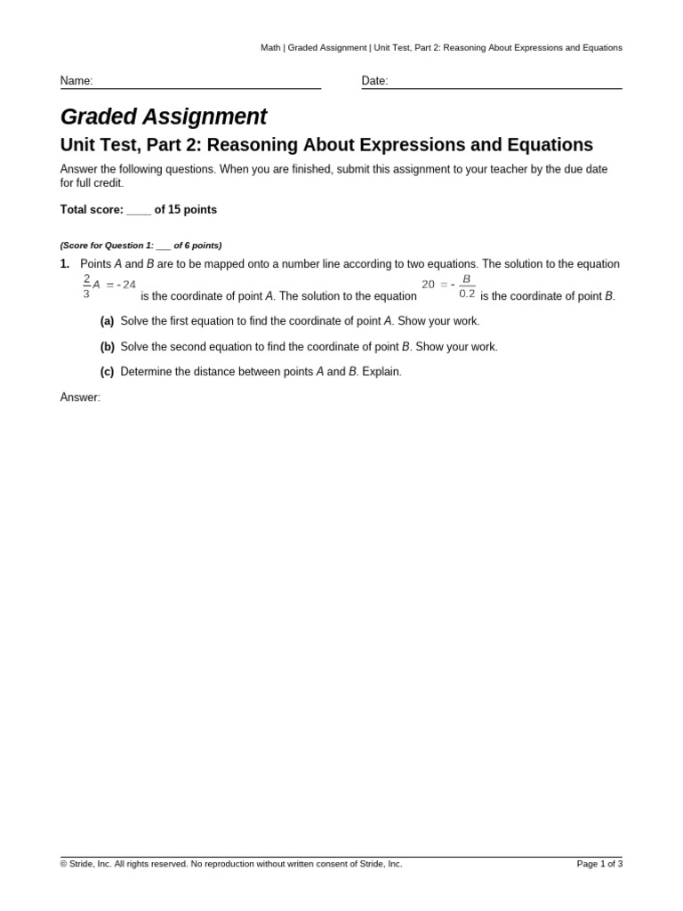 Graded Assignment: Unit Test, Part 2: Reasoning About Expressions and ...