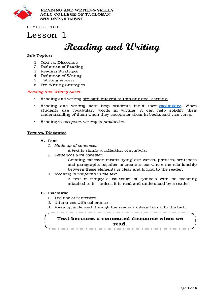 Lesson-1-Reading-and-Writing | PDF | Semantics | Speed Reading
