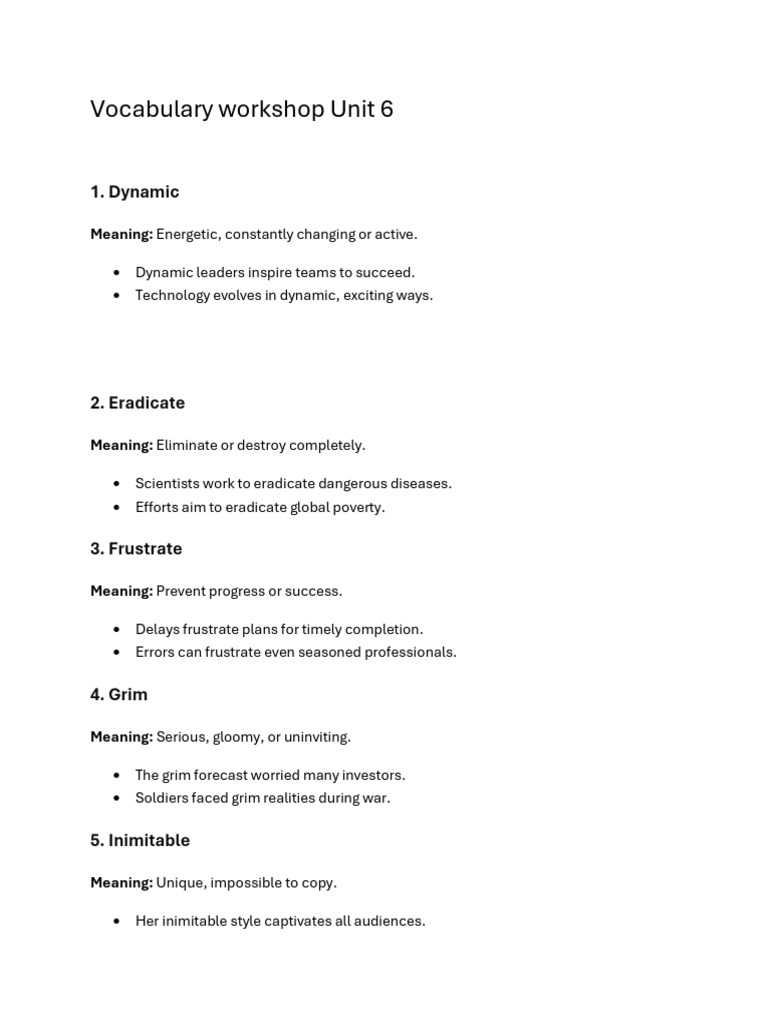 Vocabularly Workshop Unit 6 | PDF