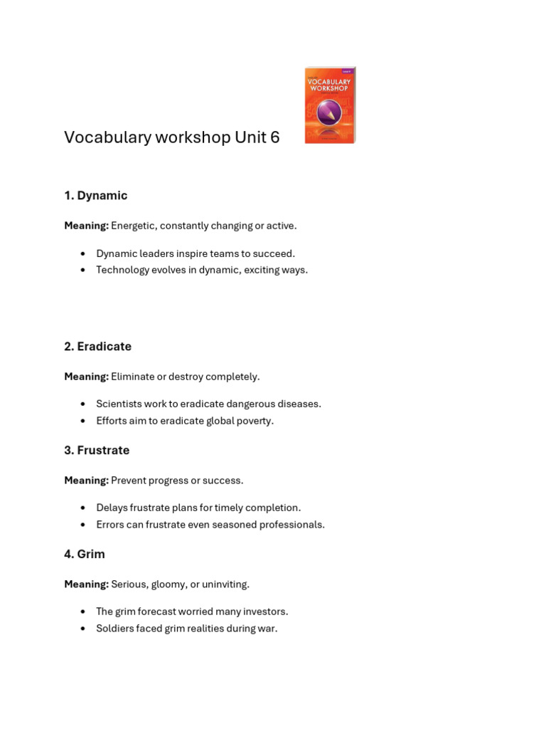 Vocabularly Workshop Unit 6 | PDF