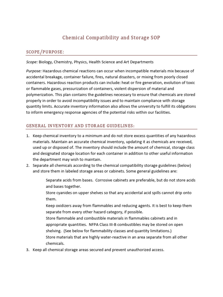 Chemical Storage and Compatibility Guidelines | PDF | Dangerous Goods ...