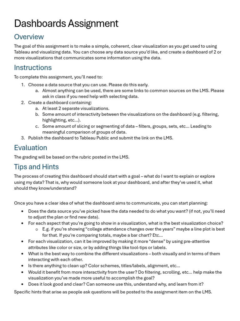 Dashboard Assignment Guidelines | PDF | Cognition | Computing