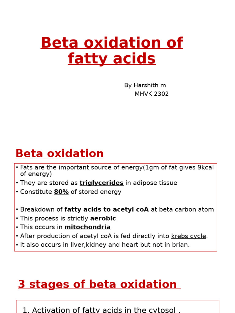 Beta Oxidation of Fatty Acids | PDF | Adenosine Triphosphate | Cell Biology