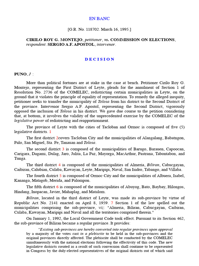 G.R. No. 118702 - Montejo v. Commission On Elections | PDF | Elections ...