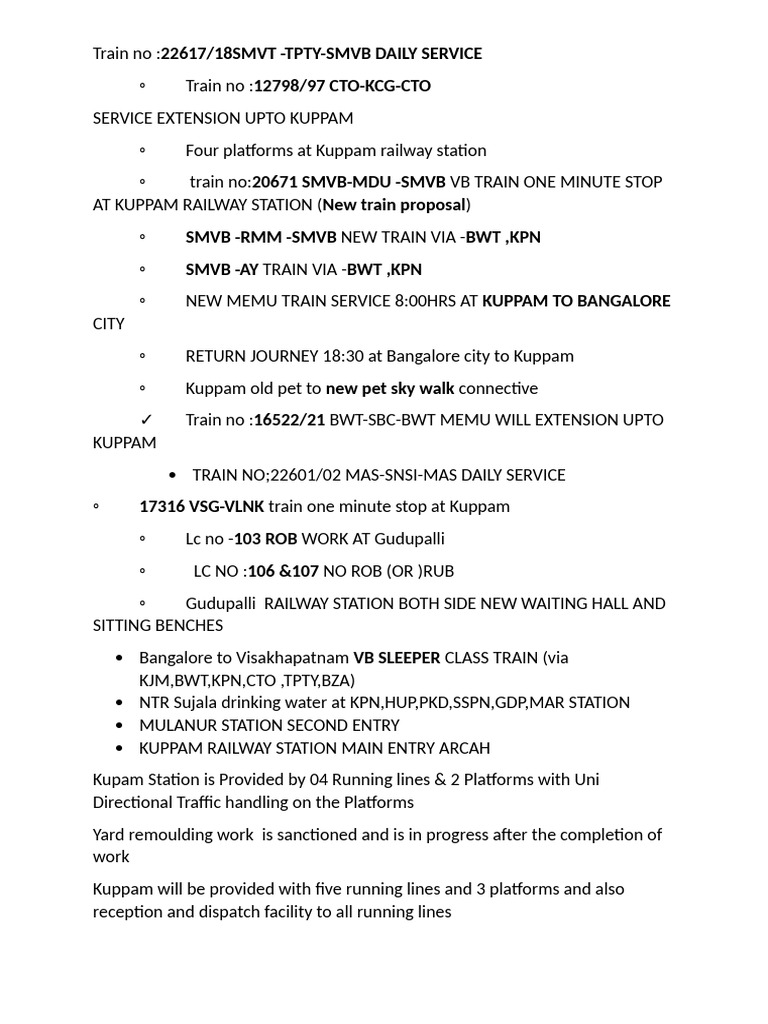 22617/18Smvt - Tpty-Smvb Daily Service 12798/97 CTO-KCG-CTO | PDF