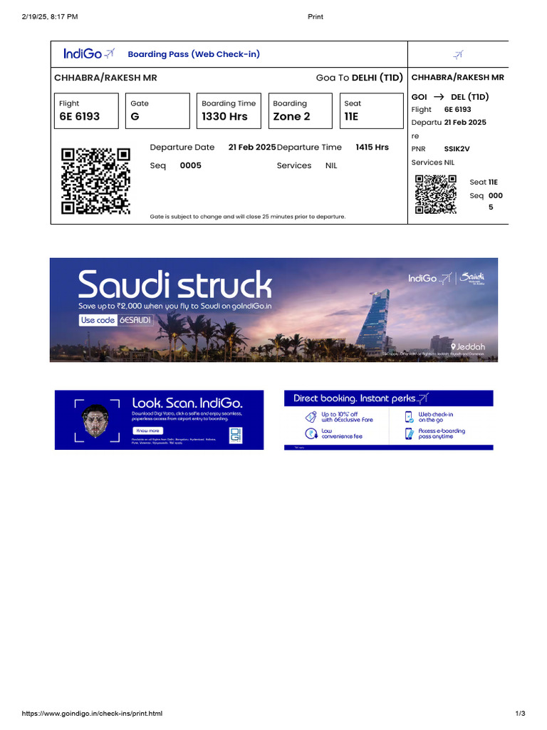 Goa To Del Boarding Pass | PDF | Aviation