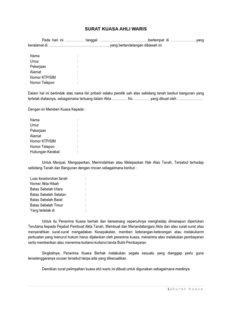 Surat Kuasa Ahli Waris PDF | PDF
