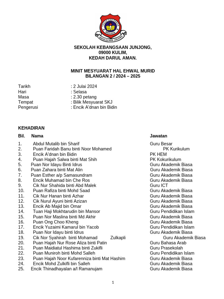 Minit Mesyuarat Hem Bil 2 2024 | PDF