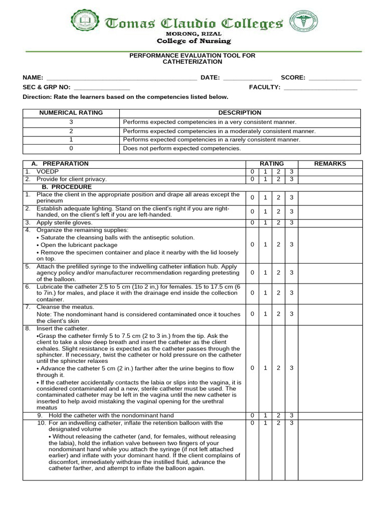 Catheterization Checklist 2 | PDF | Catheter