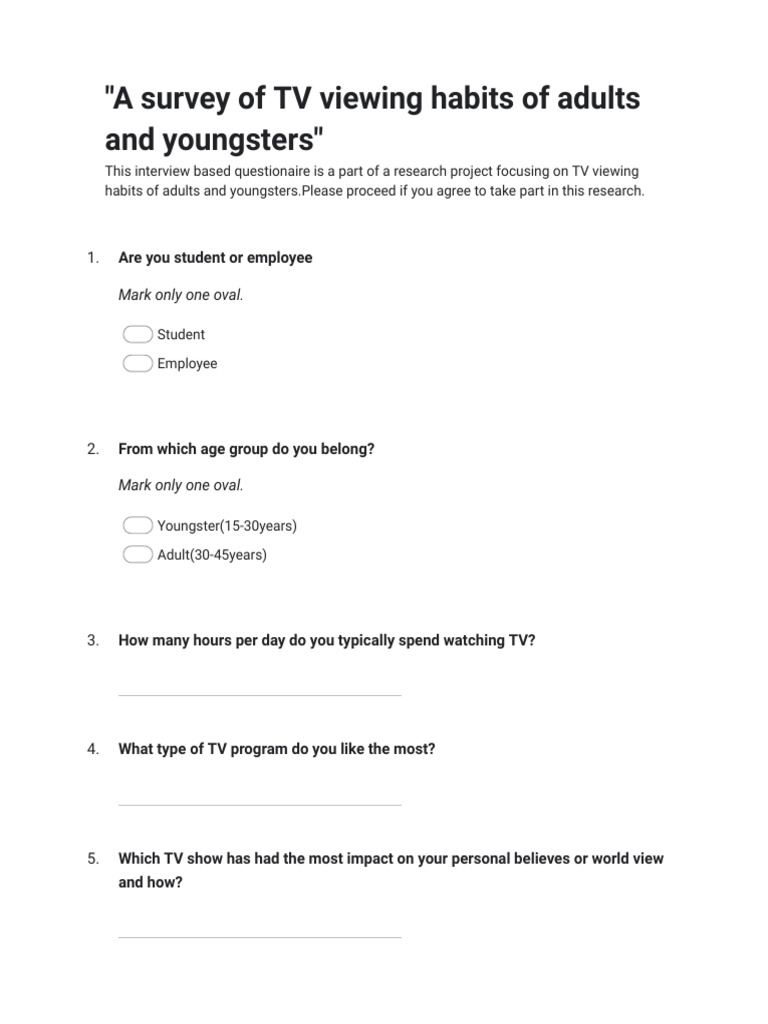 A Survey of TV Viewing Habits of Adults and Youngsters | PDF