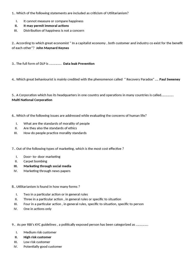 Ethics Questions | PDF | Business Ethics | Governance