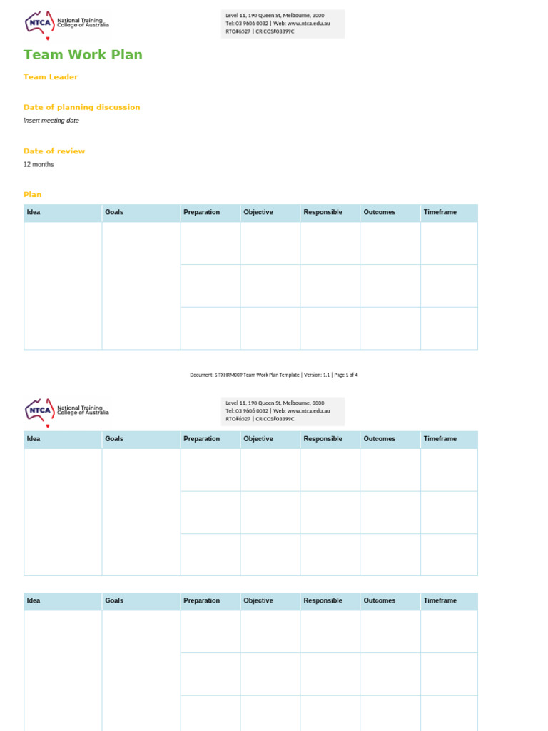 SITXHRM009 Team Work Plan Template | PDF