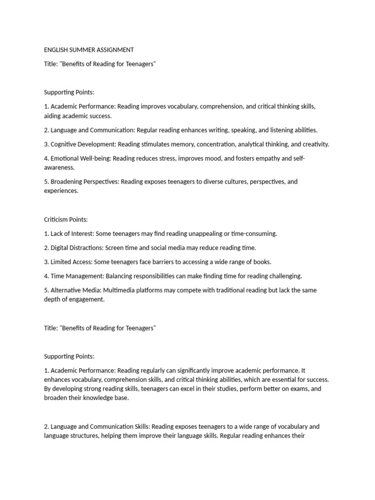 English Summer Assignment | PDF | Adolescence | Empathy