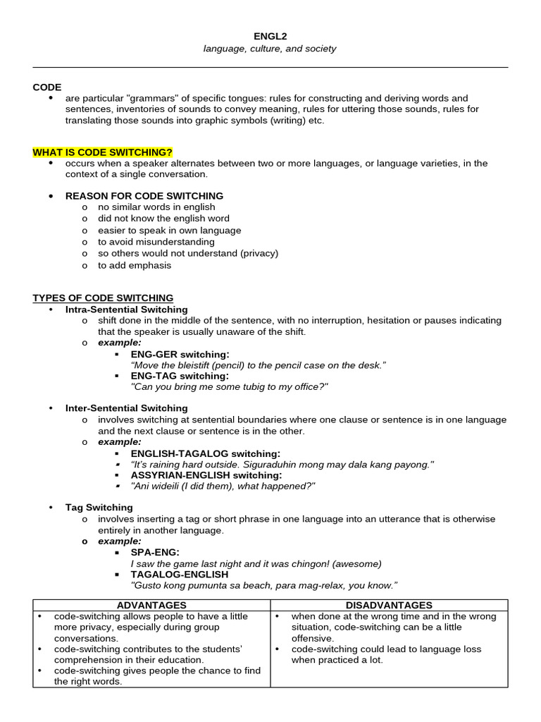 Engl2 Handout-Code S&M, Loan Words | PDF | Grammar | Cultural Assimilation