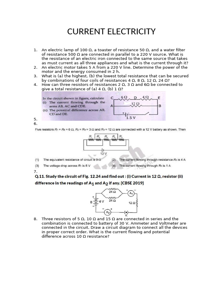 Current Electricity Problems and Solutions | PDF