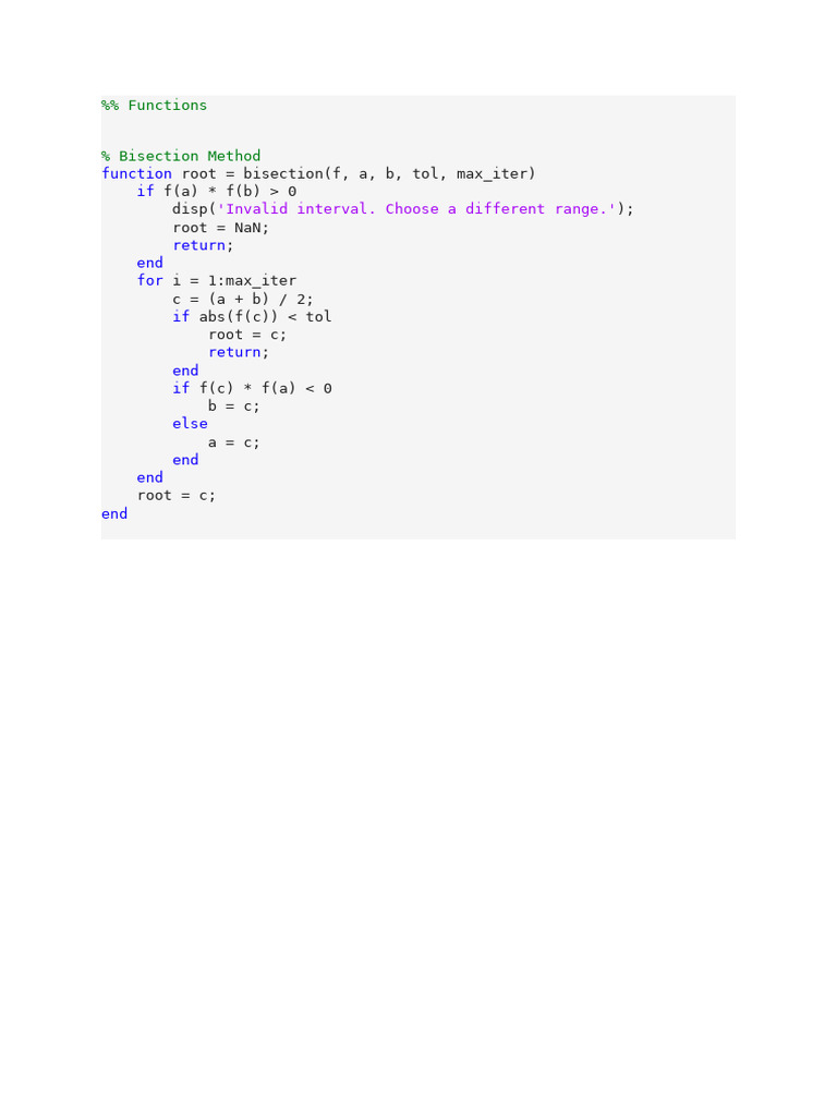 Biscetion Method Matlab | PDF