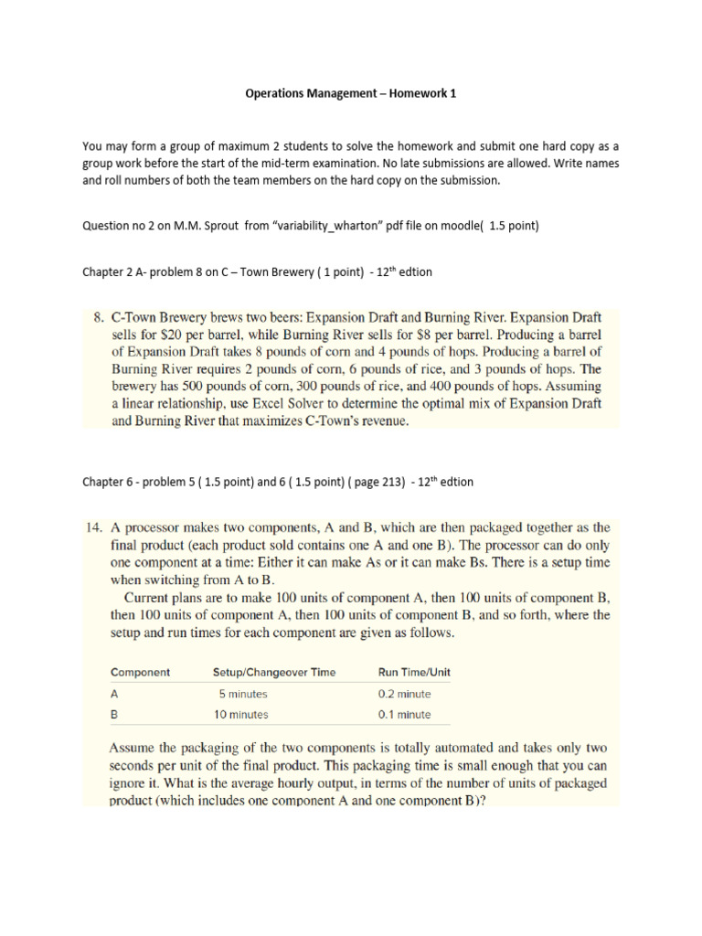 HW - Questions - Operations Management | PDF