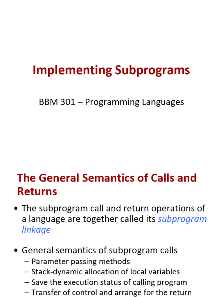 Lecture8 Implementingsubprograms Pdf Variable Computer Science