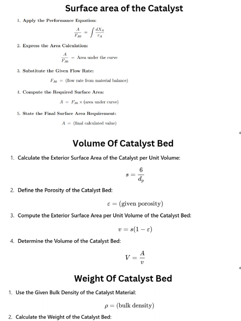 Catalyst Bed Specifications and Calculations | PDF