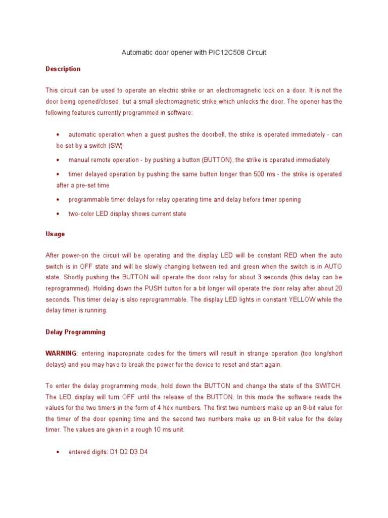 Automatic Door Opener With PIC12C508 Circuit | PDF | Pic ...