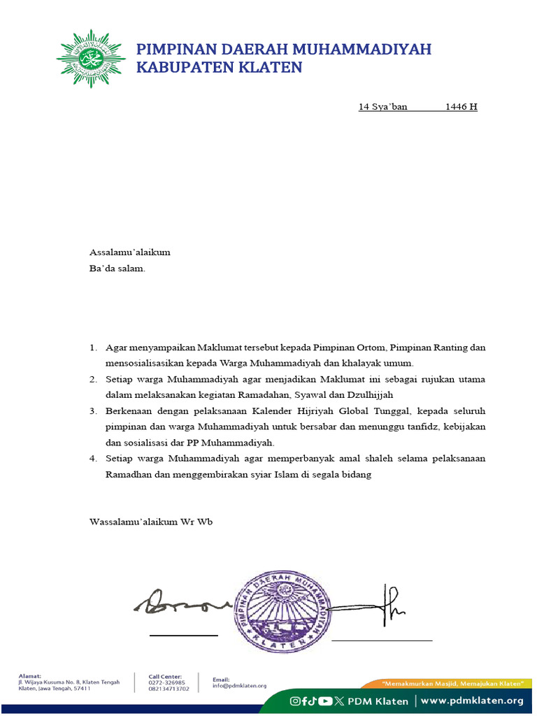 Pemberitahuan Maklumat PP Muhammadiyah | PDF