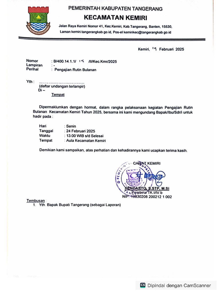 surat pengajian rutin bulanan kec.kemiri | PDF