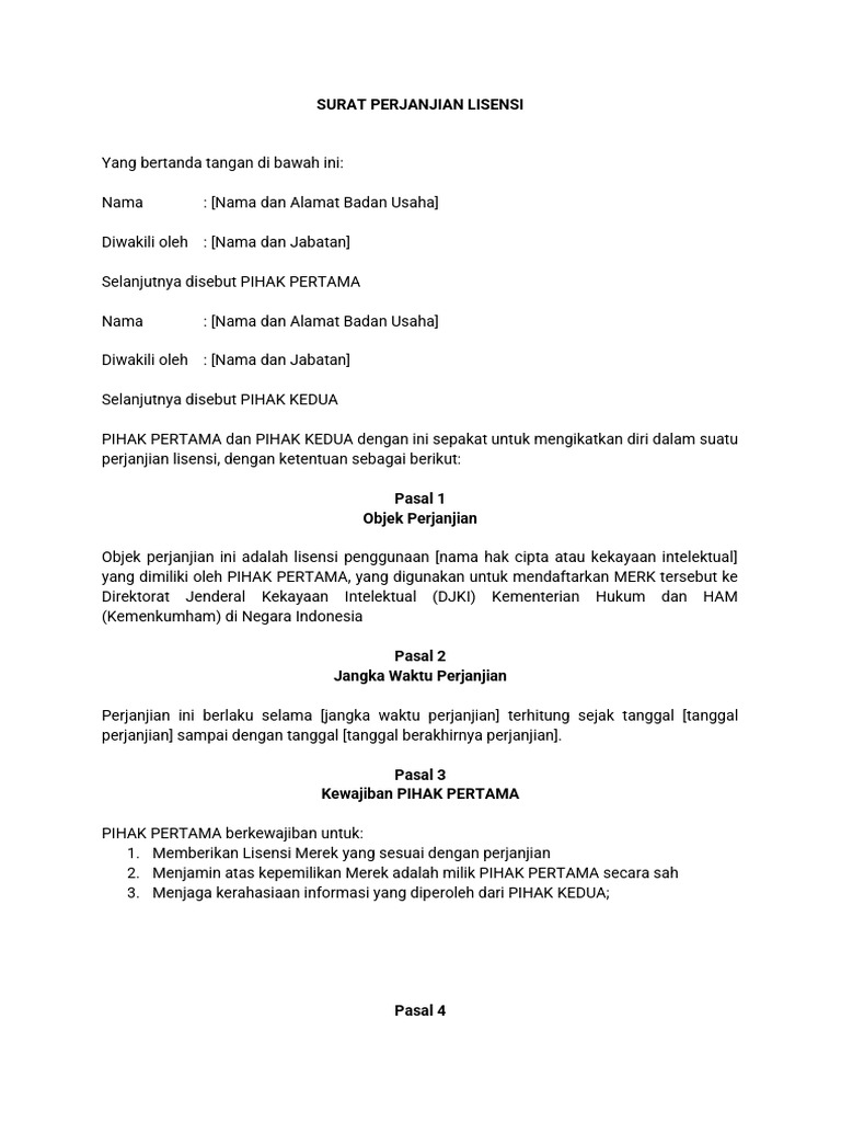 Contoh Surat Perjanjian Lisensi | PDF